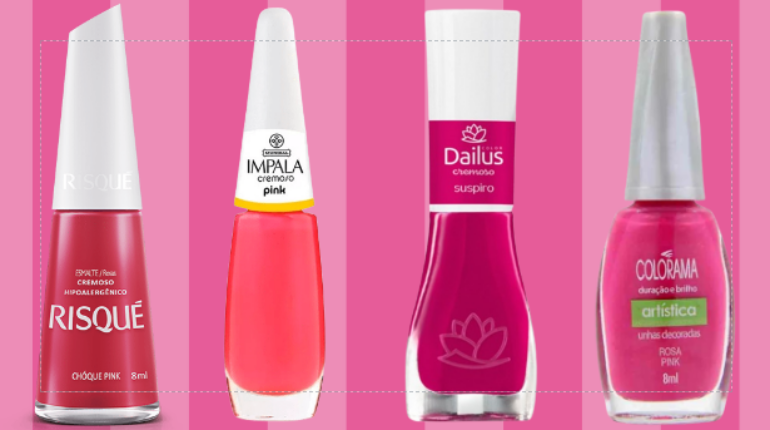 Unhas decoradas com esmalte Rosa Choque e Rosa Chiclete - UNHAS DECORADAS